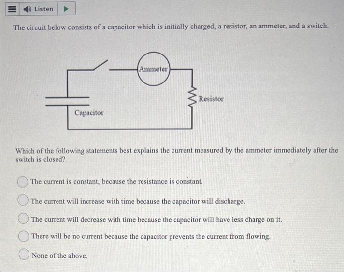 Solved The circuit below consists of a capacitor which is | Chegg.com