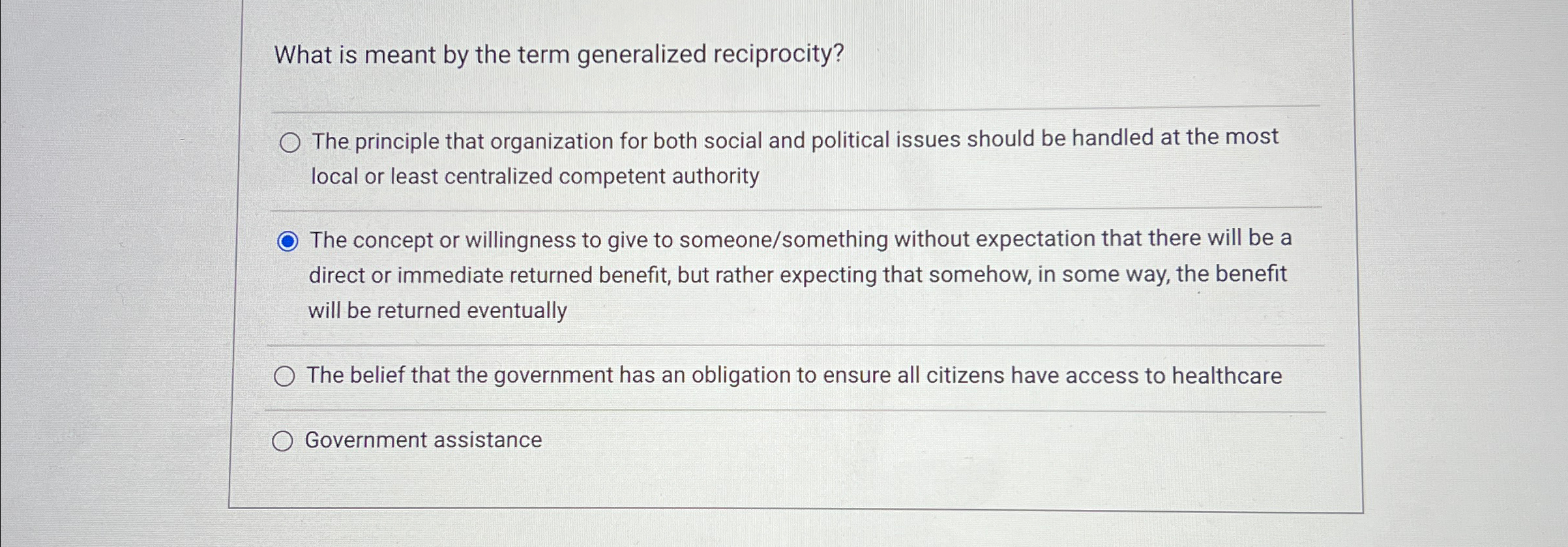 Solved What is meant by the term generalized reciprocity?The | Chegg.com