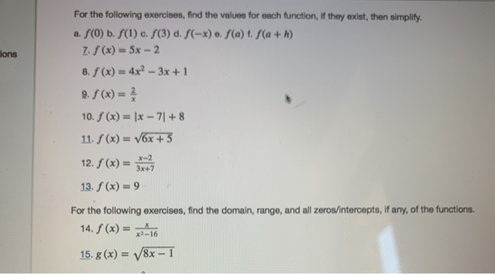 Solved tions For the following exercises, find the values | Chegg.com