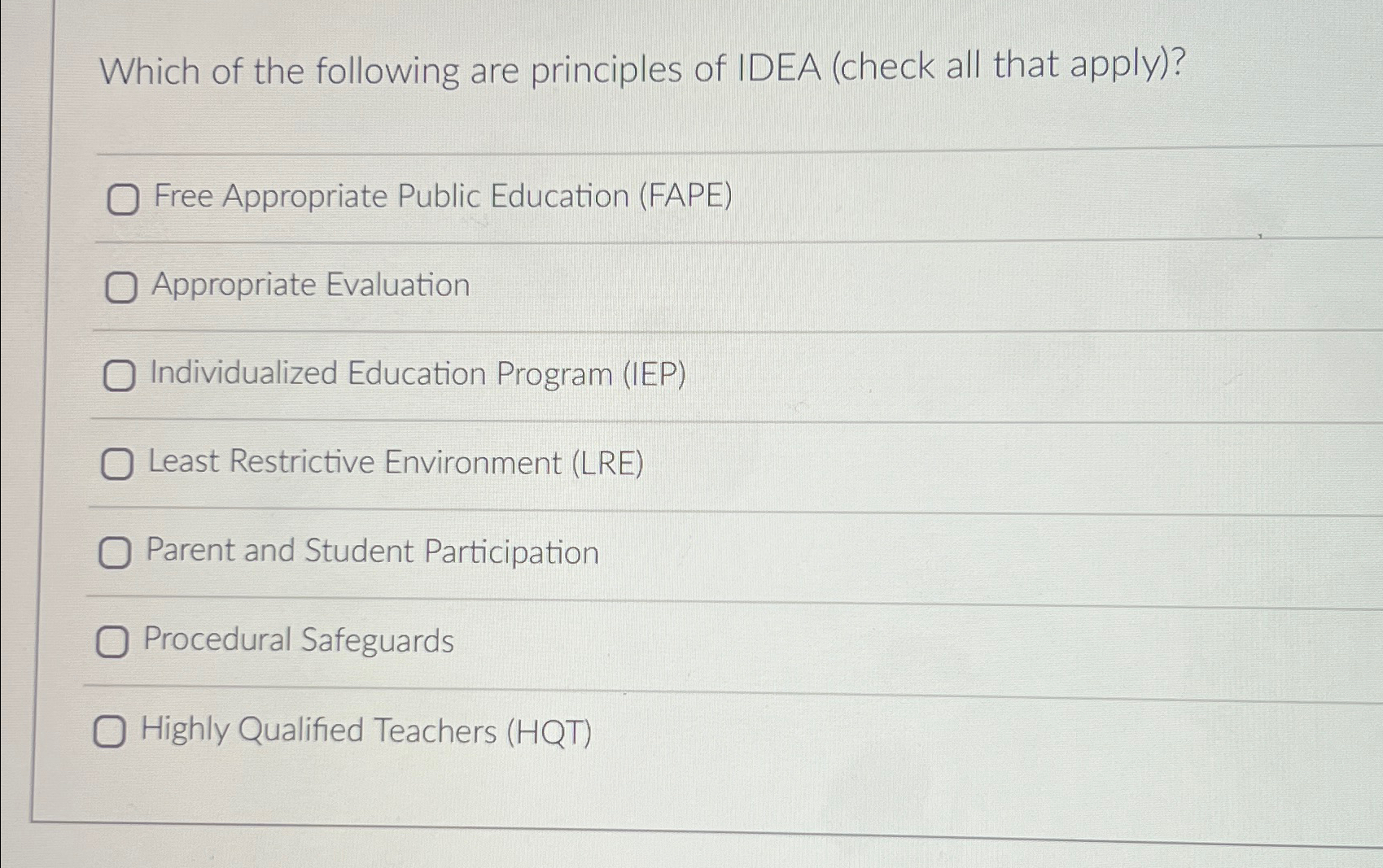 Solved Which of the following are principles of IDEA (check | Chegg.com