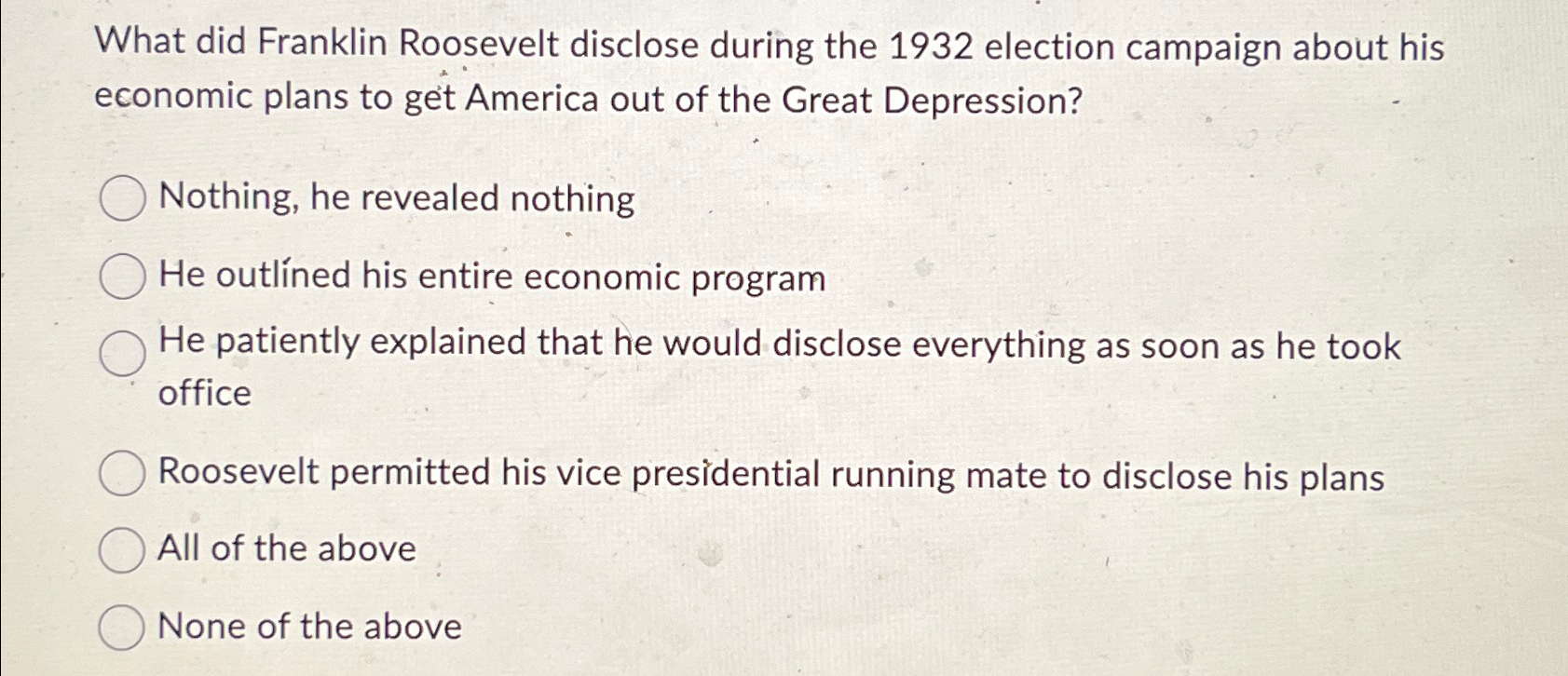 Solved What did Franklin Roosevelt disclose during the 1932 | Chegg.com