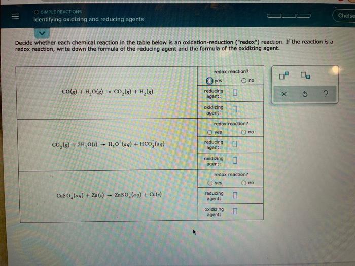 Solved SIMPLE REACTIONS Identifying oxidizing and reducing | Chegg.com