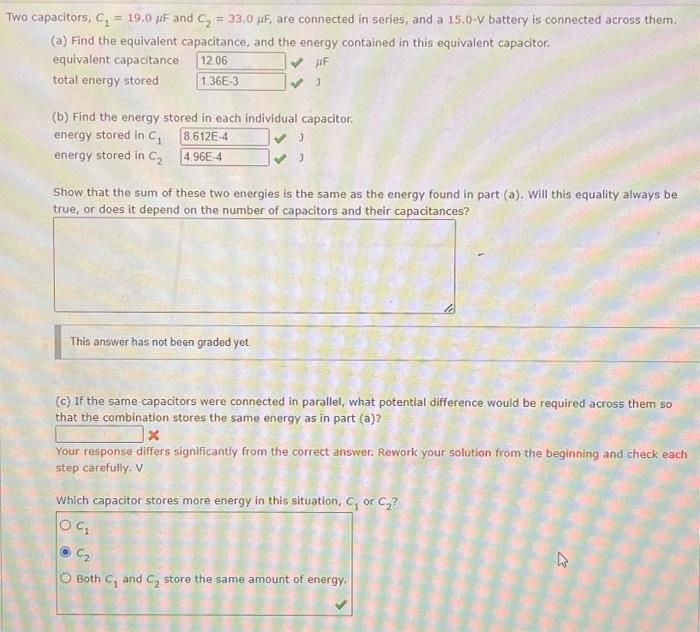 Solved capacitors, C1=19.0μF and C2=33.0μF, are connected in | Chegg.com