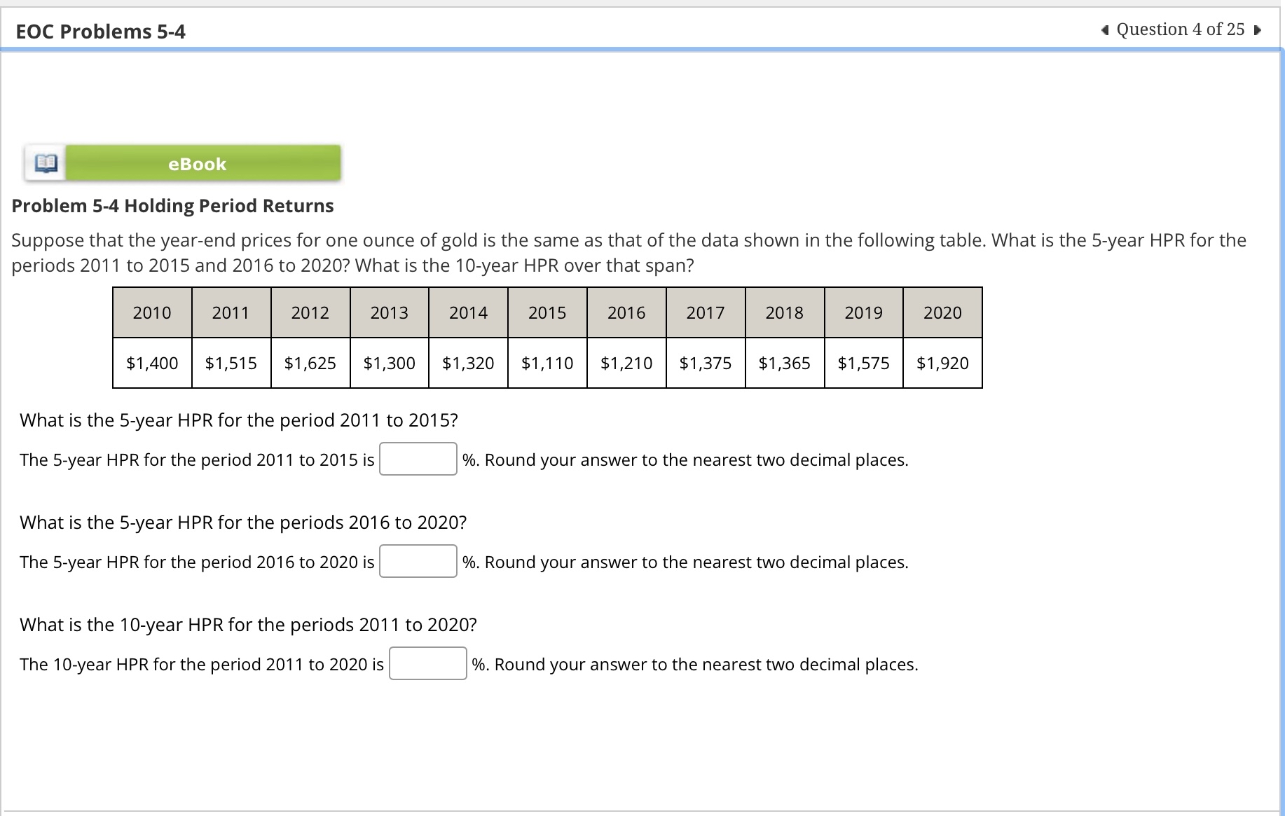 Solved EOC Problems 5-4Question 4 ﻿of 25Problem 5-4 ﻿Holding | Chegg.com