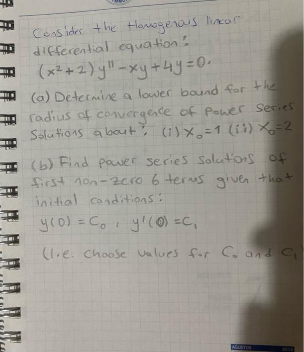 Solved =. Consider the Homogenous linear differential | Chegg.com
