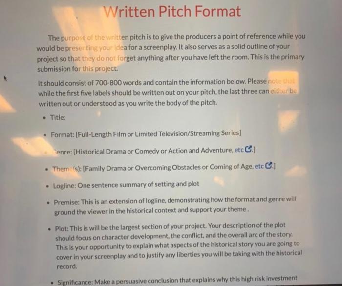 create a written screenplay pitch about "the dark | Chegg.com