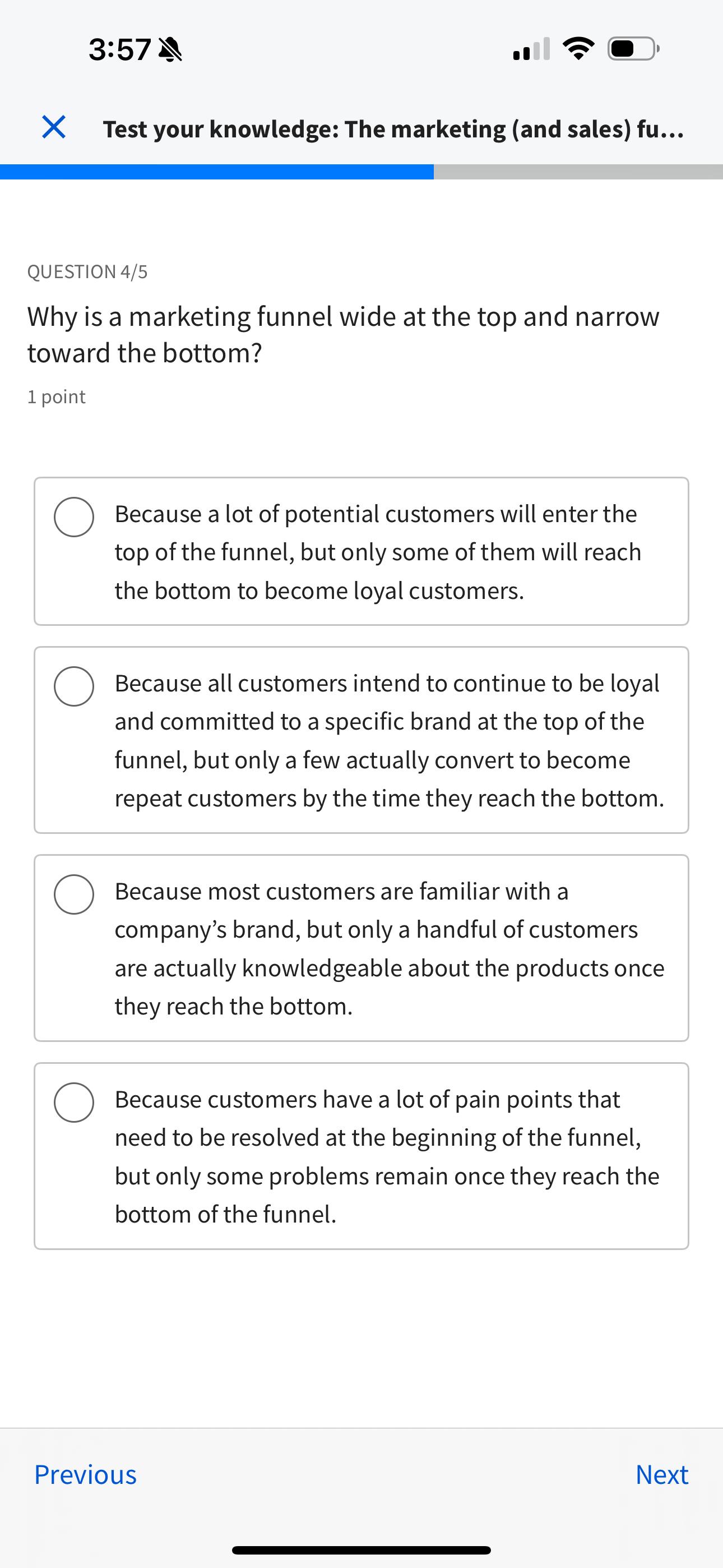 Solved 3:57Test your knowledge: The marketing (and sales) | Chegg.com