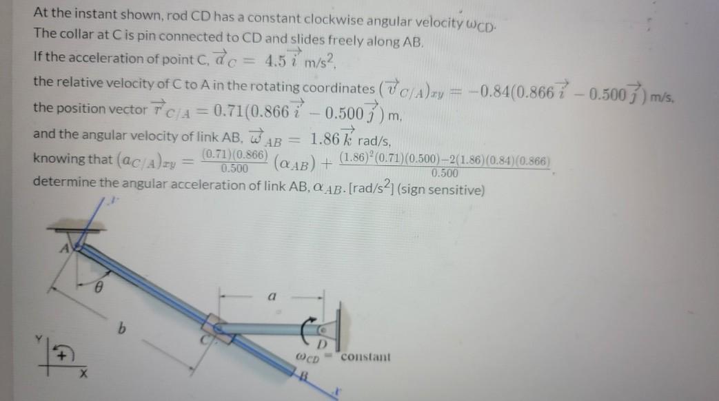 Solved At the instant shown, rod CD has a constant clockwise | Chegg.com