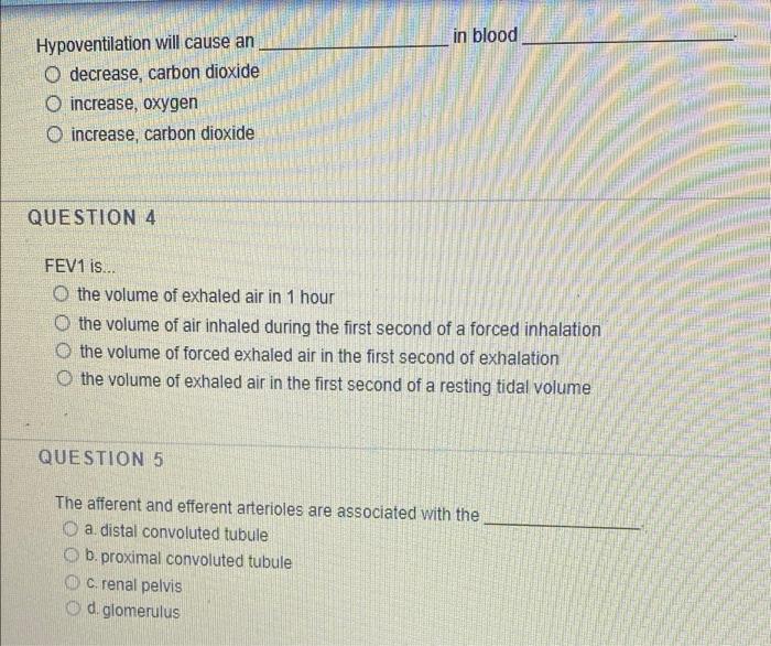 Solved in blood Hypoventilation will cause an O decrease, | Chegg.com