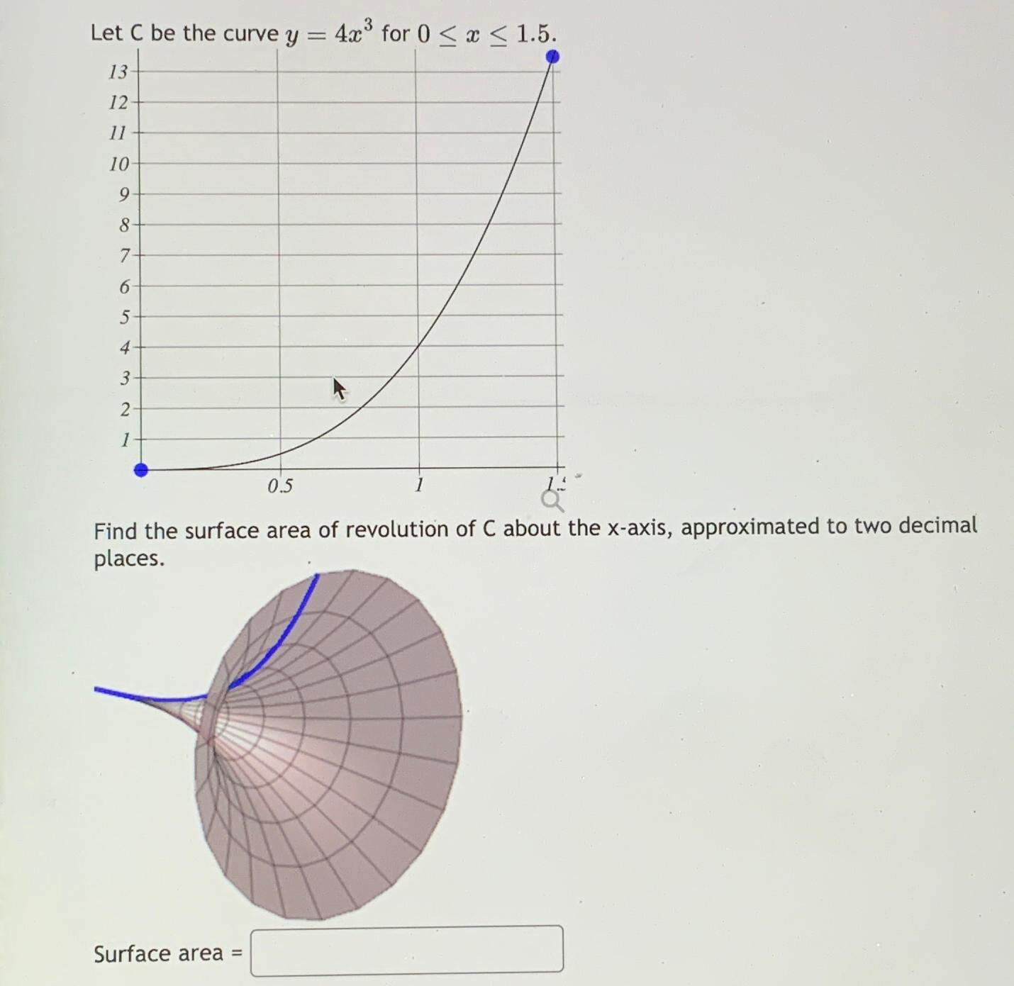 Solved Let C ﻿be the curve y=4x3 ﻿for 0≤x≤1.5.Find the | Chegg.com