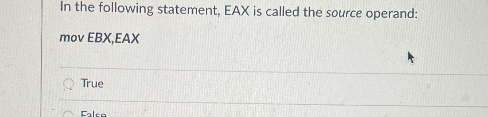 Solved In the following statement, EAX is called the source | Chegg.com
