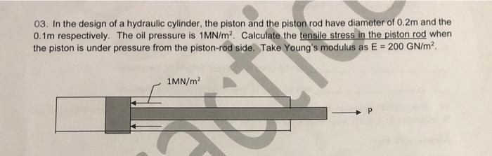 Solved 03. In the design of a hydraulic cylinder, the piston | Chegg.com