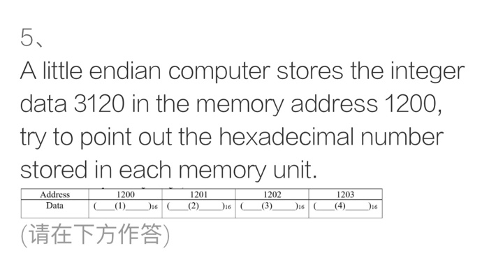 Solved 5. A little endian computer stores the integer data | Chegg.com