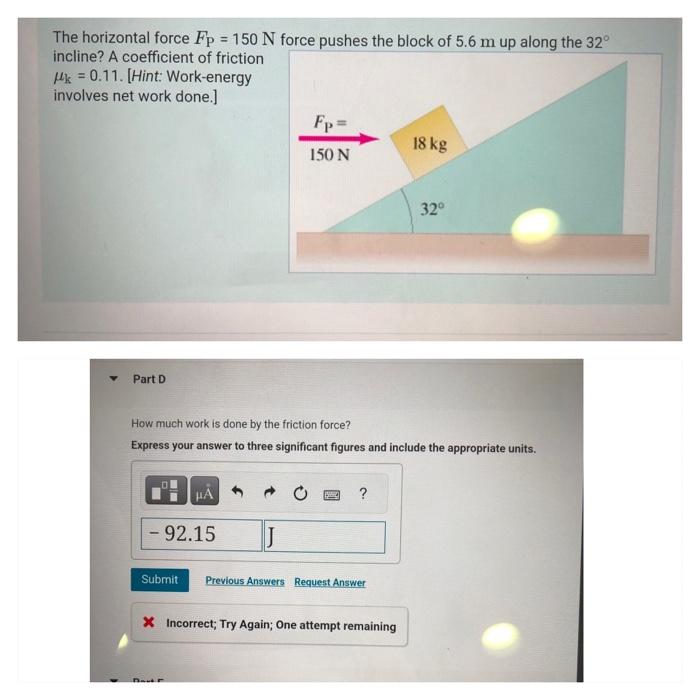 Solved The horizontal force FP=150 N force pushes the block | Chegg.com