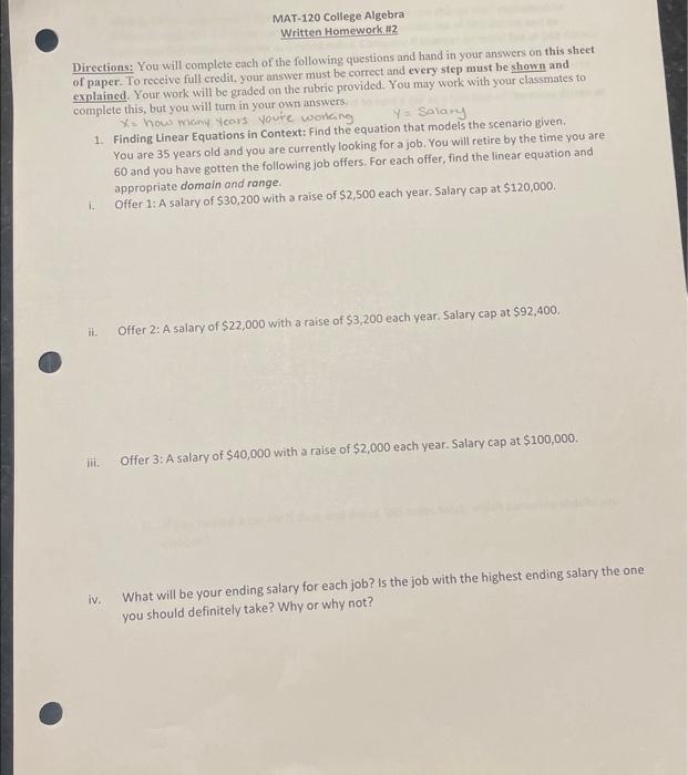 Solved MAT-120 College Algebra Written Homework \#2. | Chegg.com