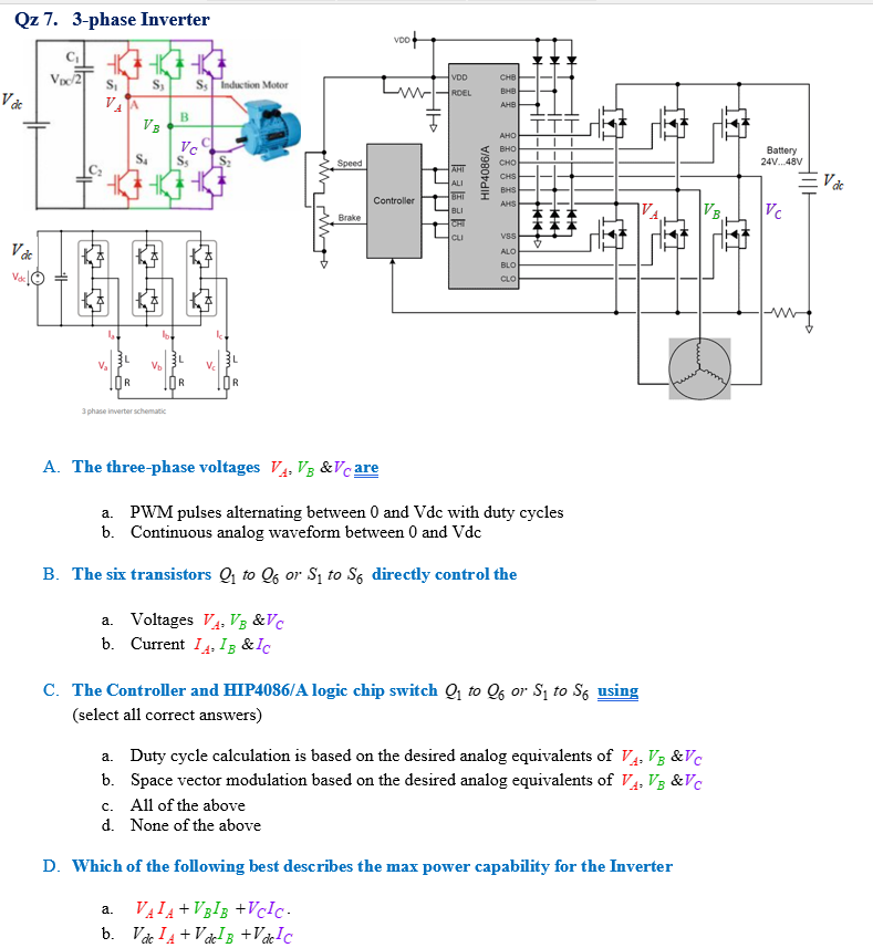 Solved Qz 7. 3-phase Inverter3 ﻿phase inverter schematicA. | Chegg.com