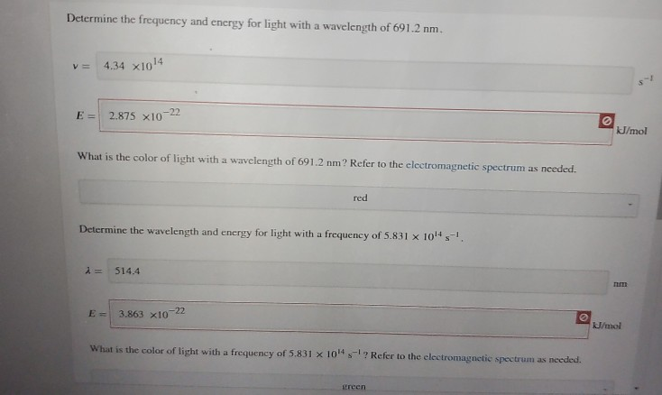 Solved Determine the frequency and energy for light with a | Chegg.com