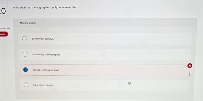 Solved In the short run, the aggregate supply curve reacts | Chegg.com