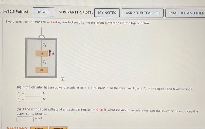 Solved Two blocks each of mass m=3,49 kg are fastened to the | Chegg.com