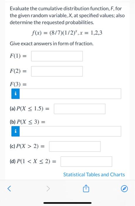 Solved Evaluate The Cumulative Distribution Function F For