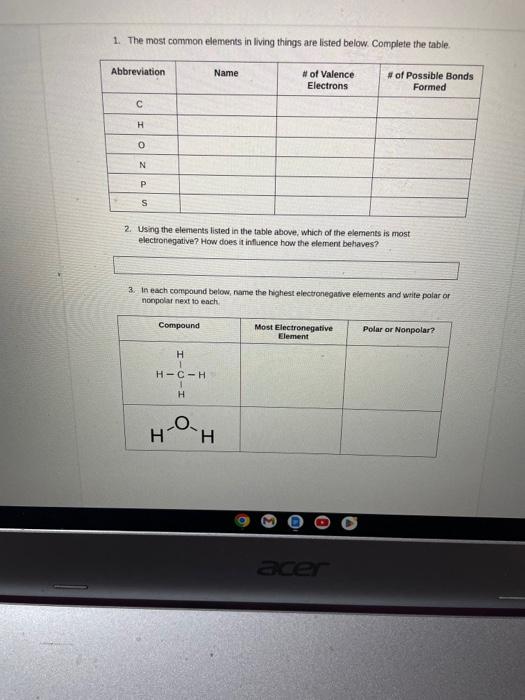 Solved 1. The most common elements in living things are | Chegg.com