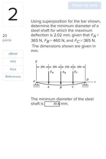 Solved Check my work 2 20 points Using superposition for the | Chegg.com