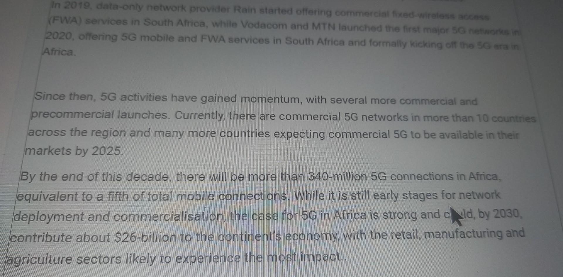 Solved In 2019, ﻿data-only network provider Rain started | Chegg.com
