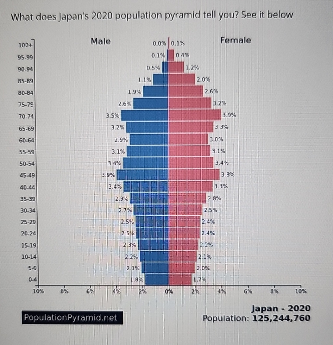 Solved What does Japan's 2020 ﻿population pyramid tell you? | Chegg.com