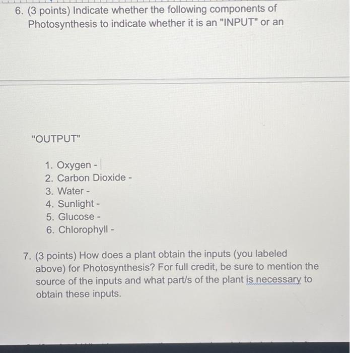 Solved 6. (3 points) Indicate whether the following | Chegg.com