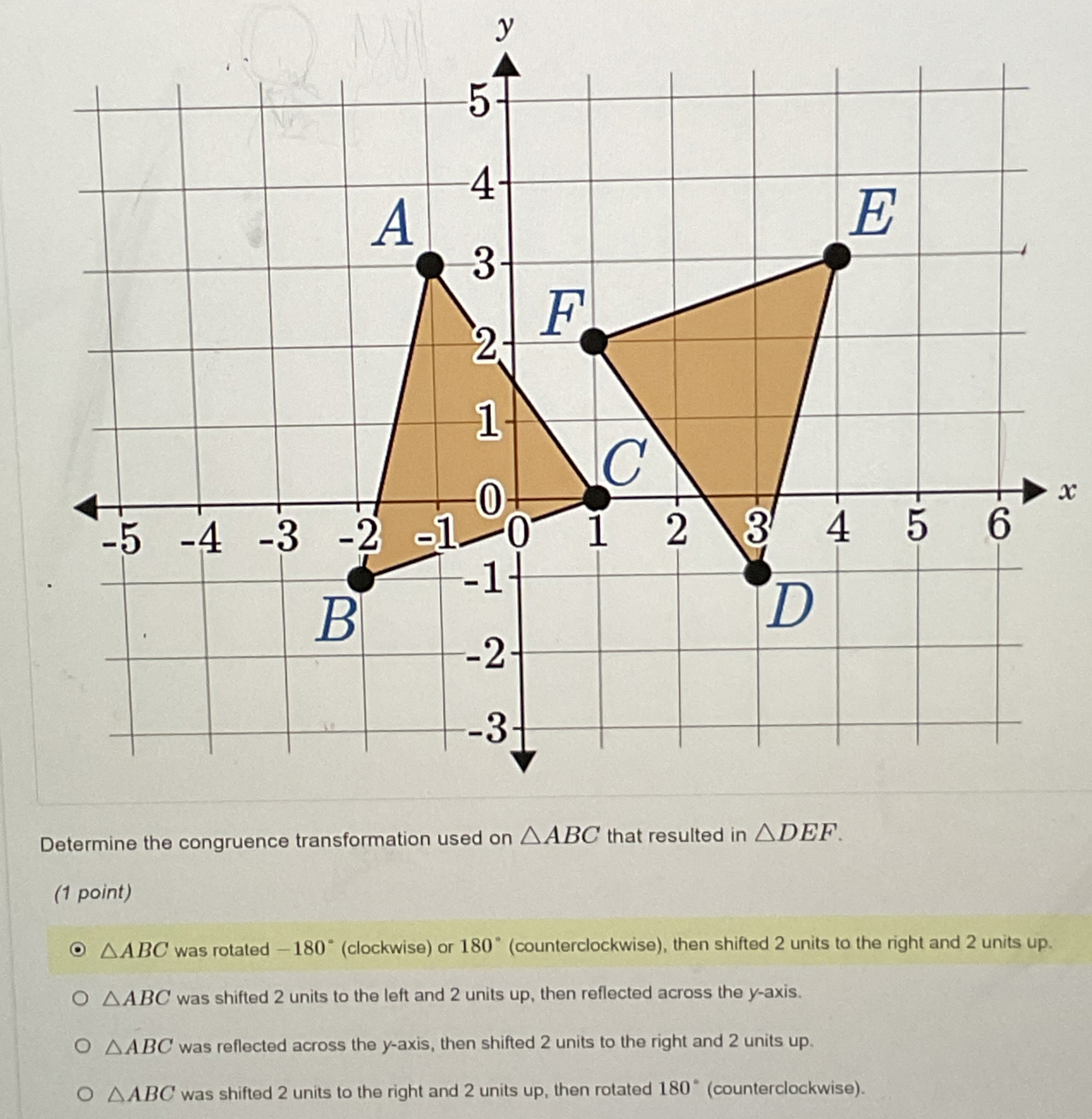 Solved (1omen)ABC was rotated -180° (clockwise) ﻿or | Chegg.com