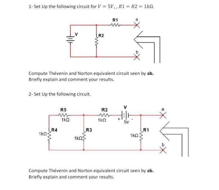 Solved 1-Set Up the following circuit for V=5V,,R1=R2=1kΩ. | Chegg.com