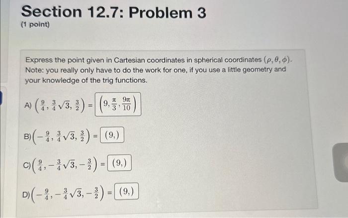 Solved Section 12.7: Problem 1 (1 point) What are the | Chegg.com