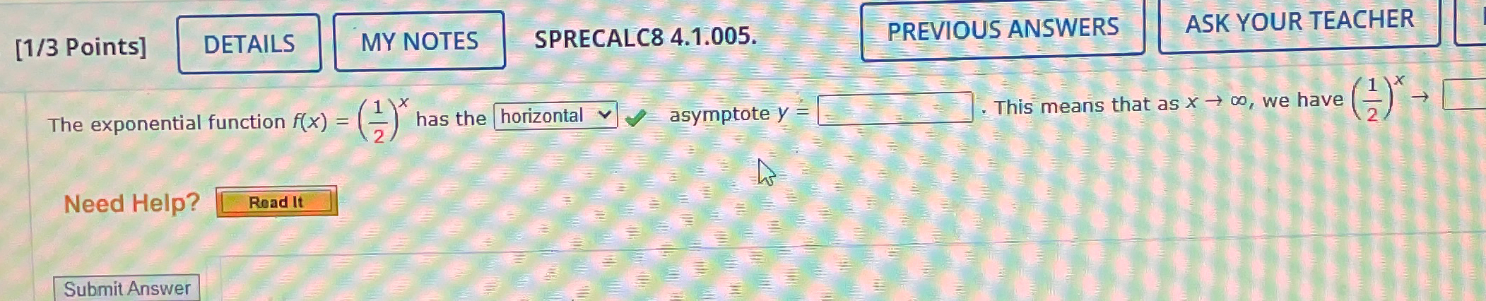 Solved [1/3 ﻿Points]SPRECALC8 4.1.005.ASK YOUR TEACHERThe | Chegg.com