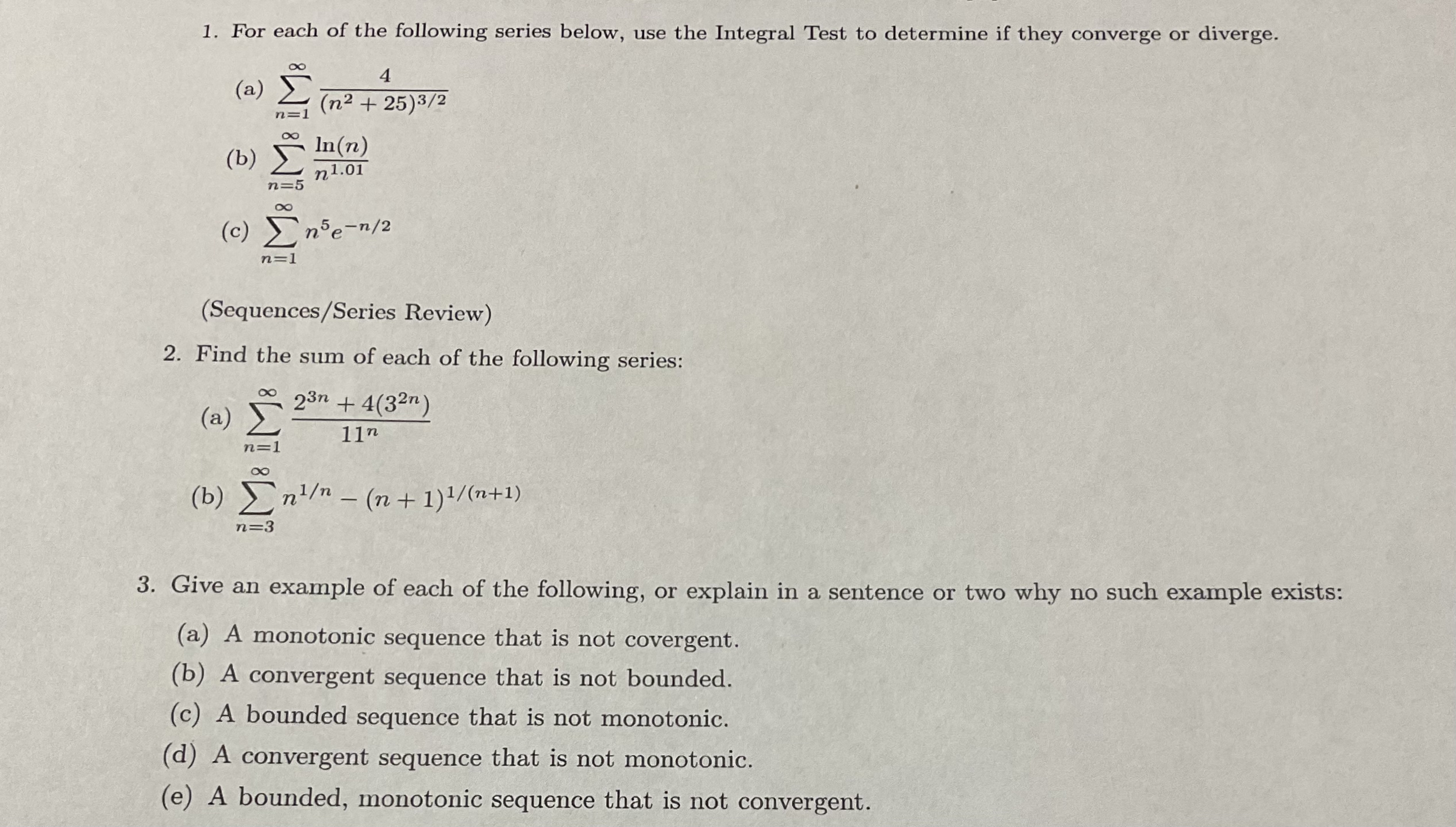 Solved Please answer all:For each of the following series | Chegg.com