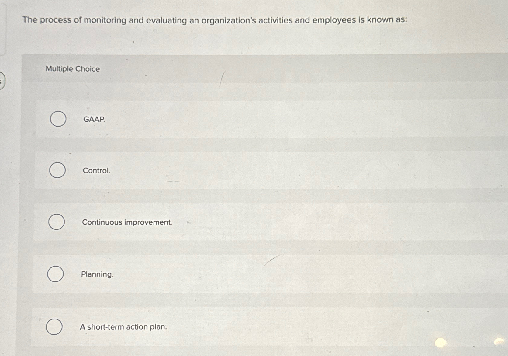 Solved The process of monitoring and evaluating an | Chegg.com