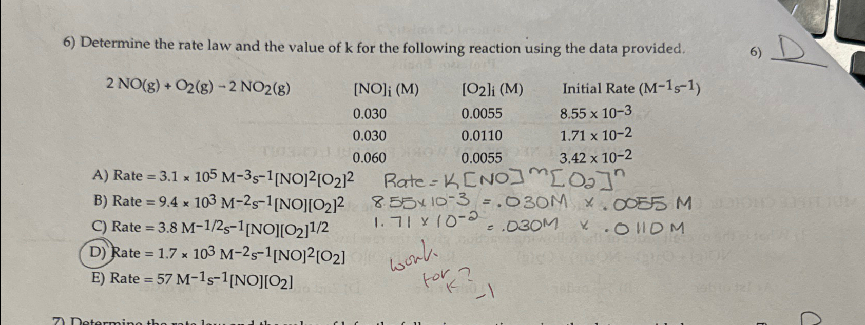 Solved Determine the rate law and the value of k ﻿for the | Chegg.com