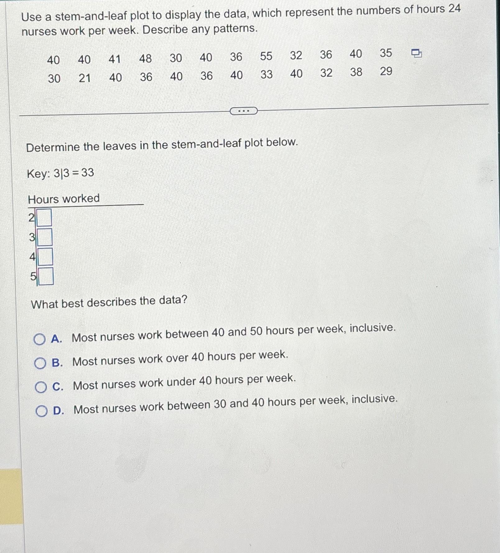 Solved Use a stem-and-leaf plot to display the data, which | Chegg.com