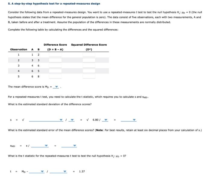Solved 5. A step-by-step hypothesis test for a | Chegg.com