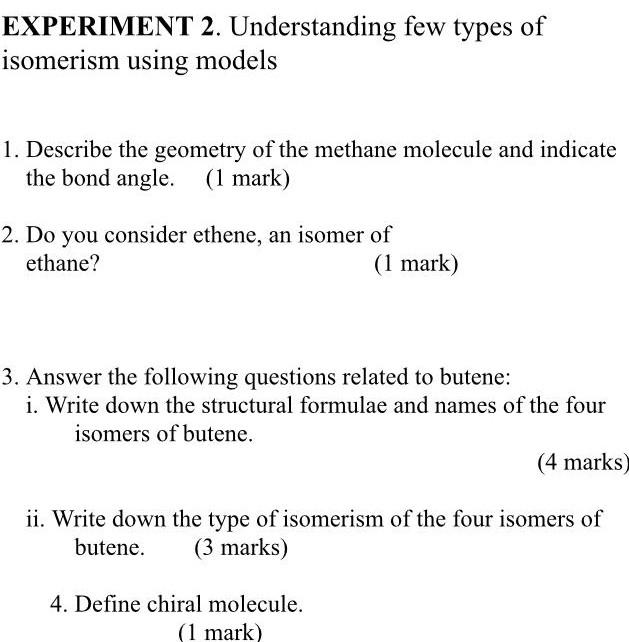 Solved EXPERIMENT 2. Understanding few types of isomerism | Chegg.com