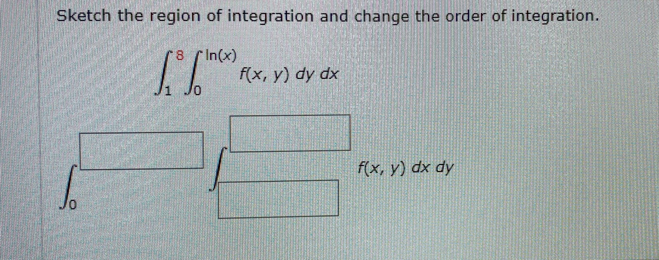 Solved Sketch the region of integration and change the order | Chegg.com