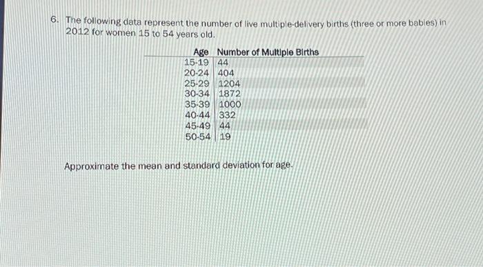 Solved . The following data represent the number of live | Chegg.com