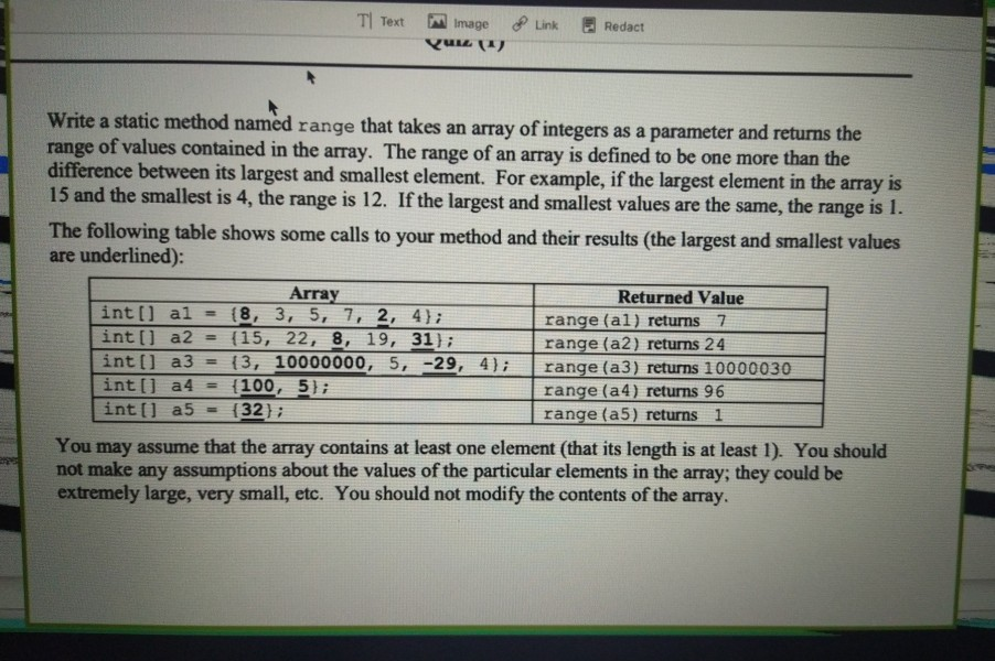 Solved T| Text Link Redact Image VULL (4) Write a static | Chegg.com