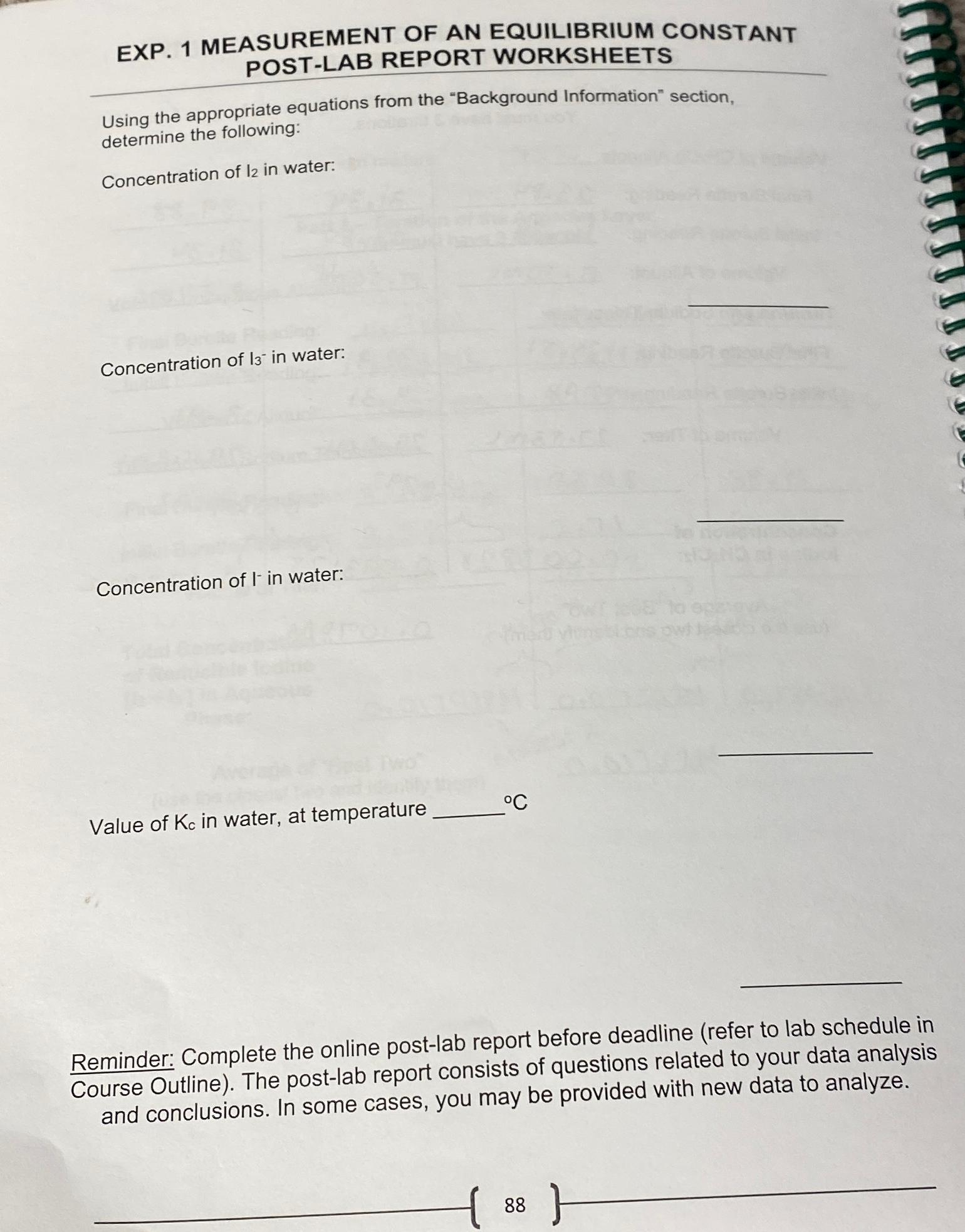 Solved EXP. 1 ﻿MEASUREMENT OF AN EQUILIBRIUM CONSTANT | Chegg.com