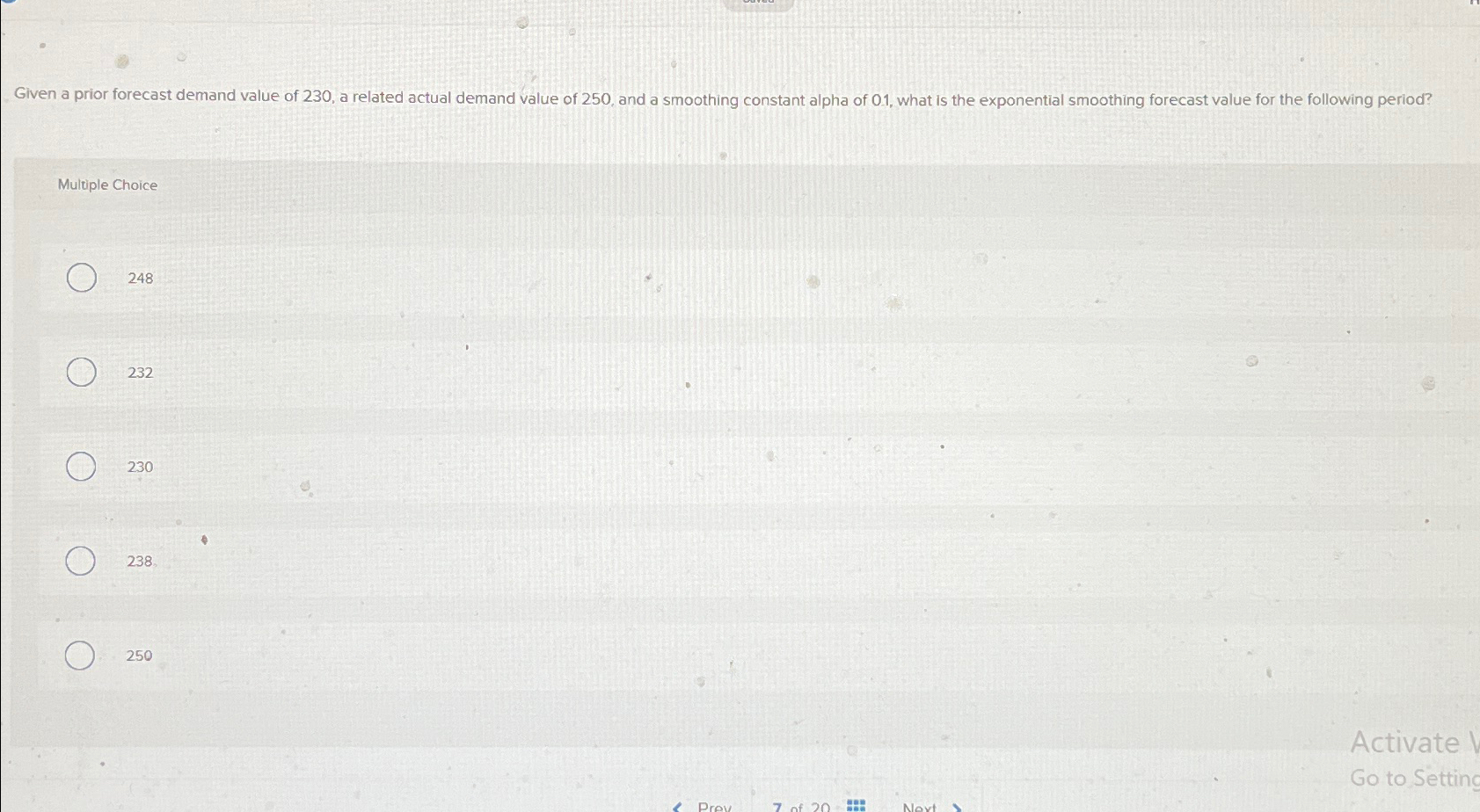 Solved Multiple Choice248232230238250activatego To Setting 3443
