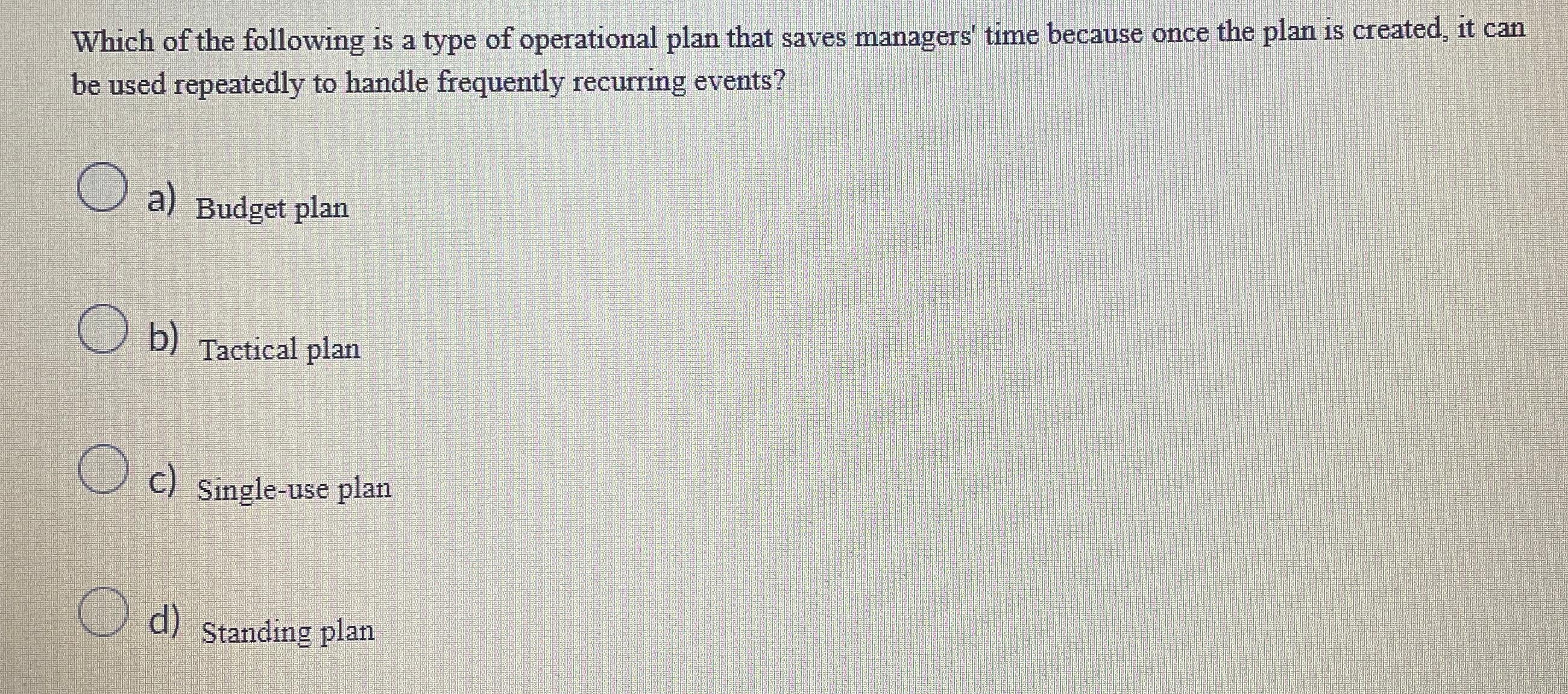 Solved Which of the following is a type of operational plan | Chegg.com