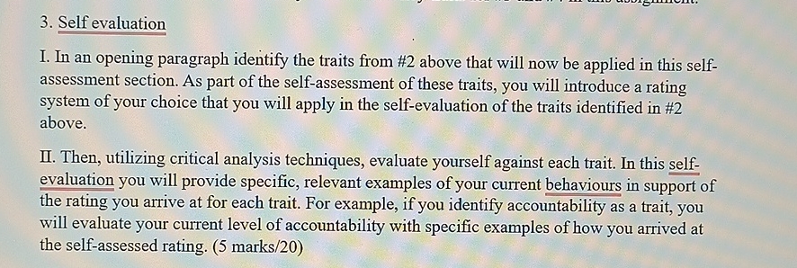 Solved Self evaluationI. In an opening paragraph identify | Chegg.com