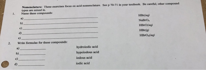 Solved Nomenclature: These exercises focus on acid | Chegg.com