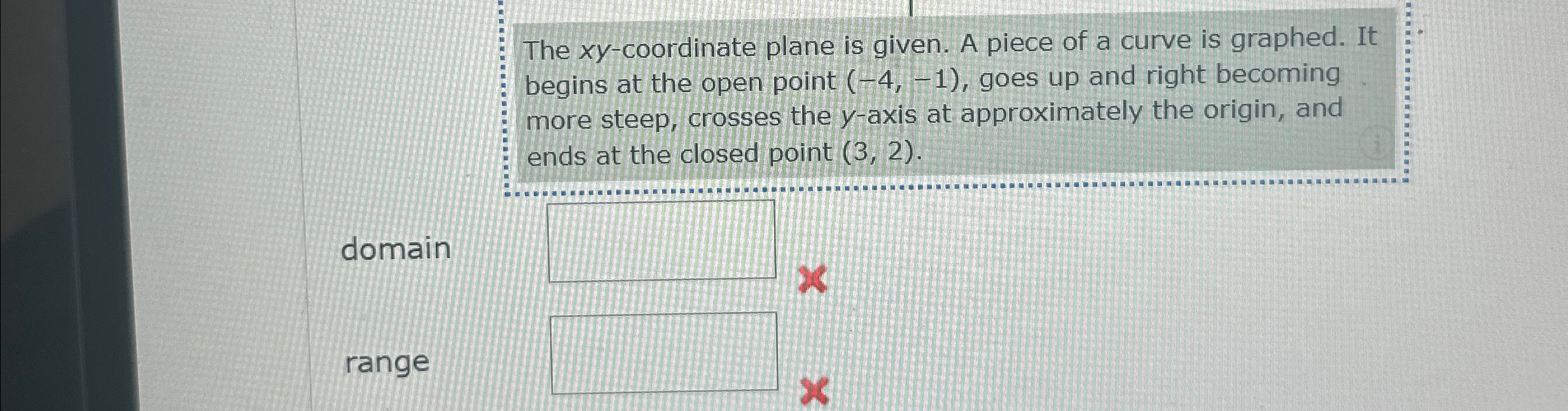Solved The xy-coordinate plane is given. A piece of a curve | Chegg.com
