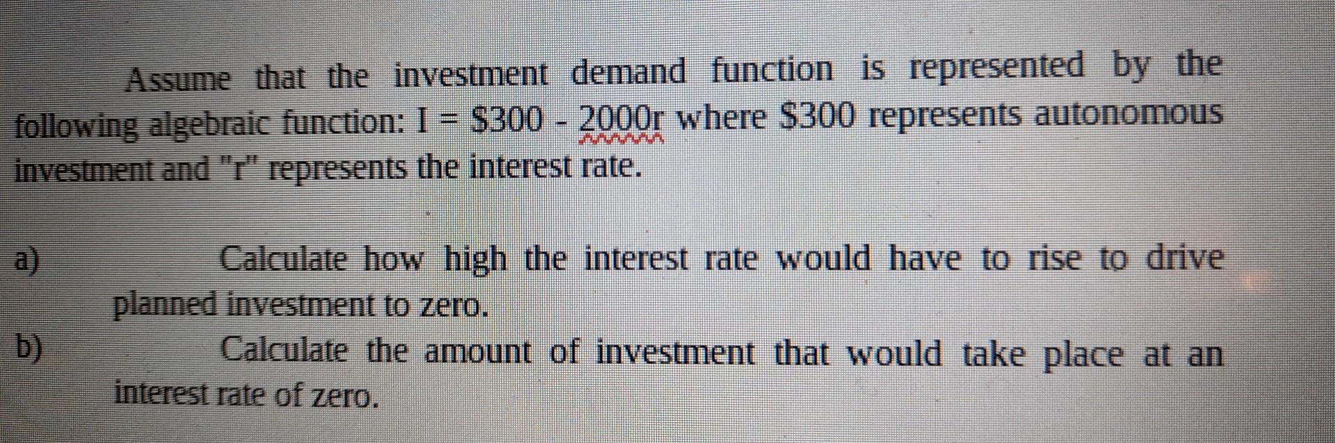 Solved Assume that the investment demand function is | Chegg.com