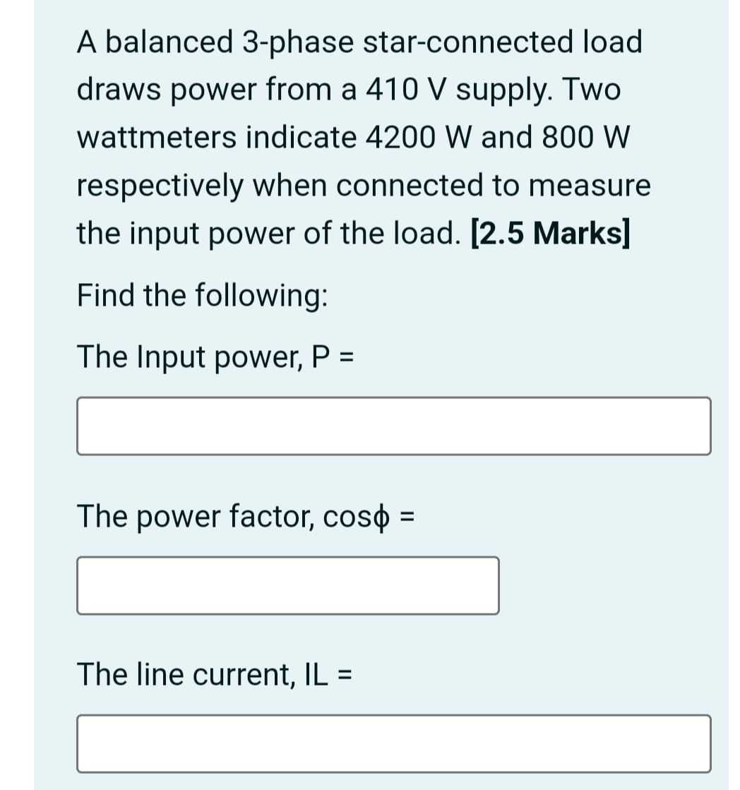 Solved A balanced 3-phase star-connected load draws power | Chegg.com
